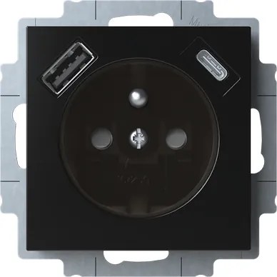 ABB Levit M zásuvka onyx/kouřová černá s USB nabíjením 5569H-A32357 63 s clonkami 2CHH693257A4063