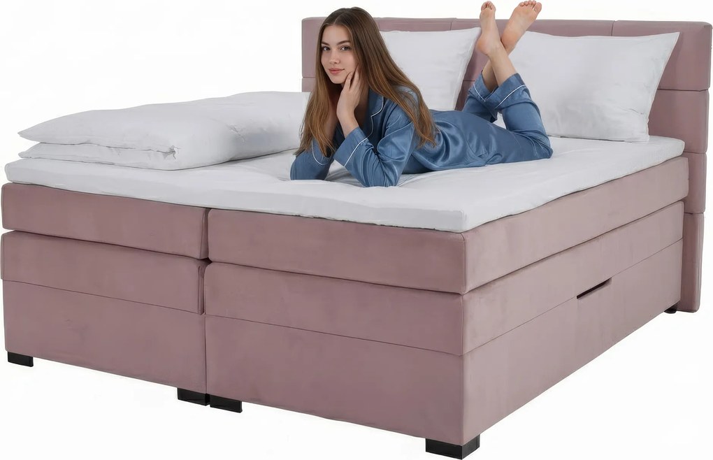 Boxspringová pocketová postel, 200x200, růžová, APRIL