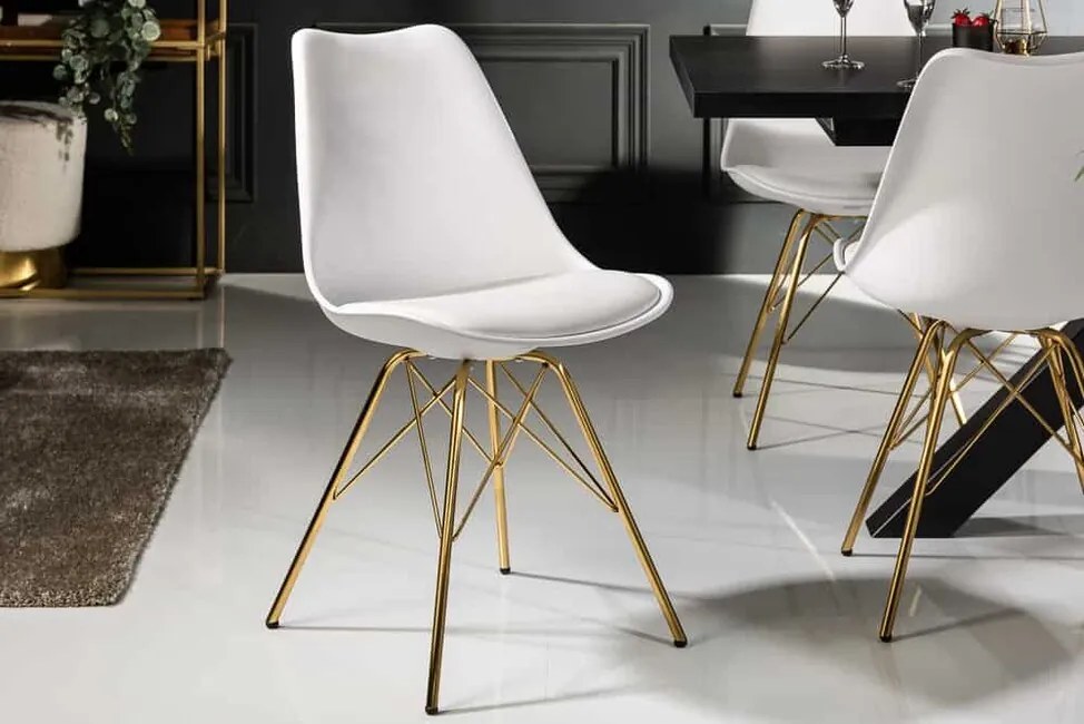 Designová jídelní židle Scandinavia Gold bílá umělá kůže
