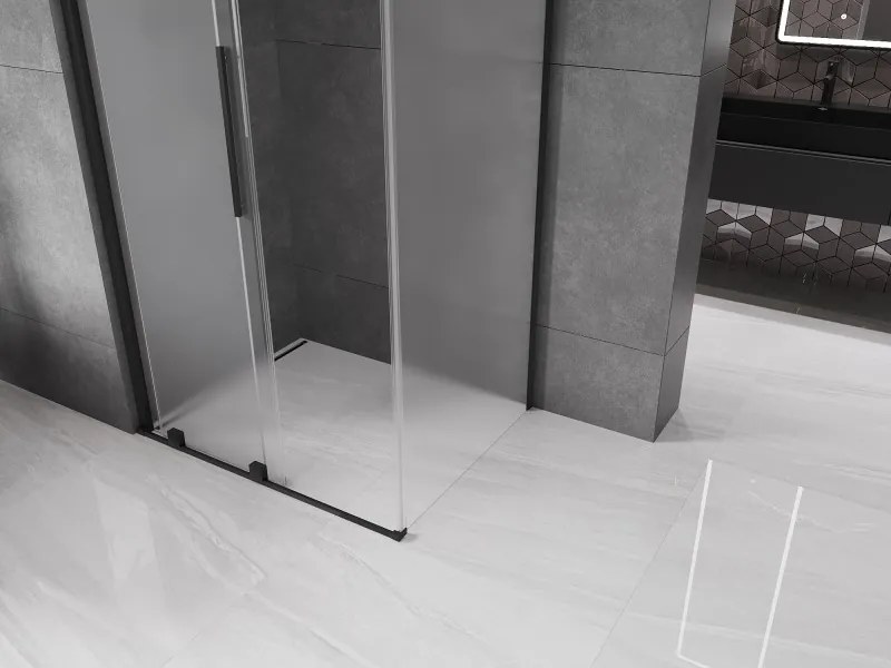 Mexen Velar, sprchový kout s posuvnými dveřmi 140 x 90 cm, 8mm sklo námraza, černá matná, 871-140-090-31-70