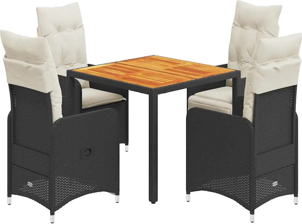 5dílný zahradní bistro set s poduškami černý polyratan 3276977