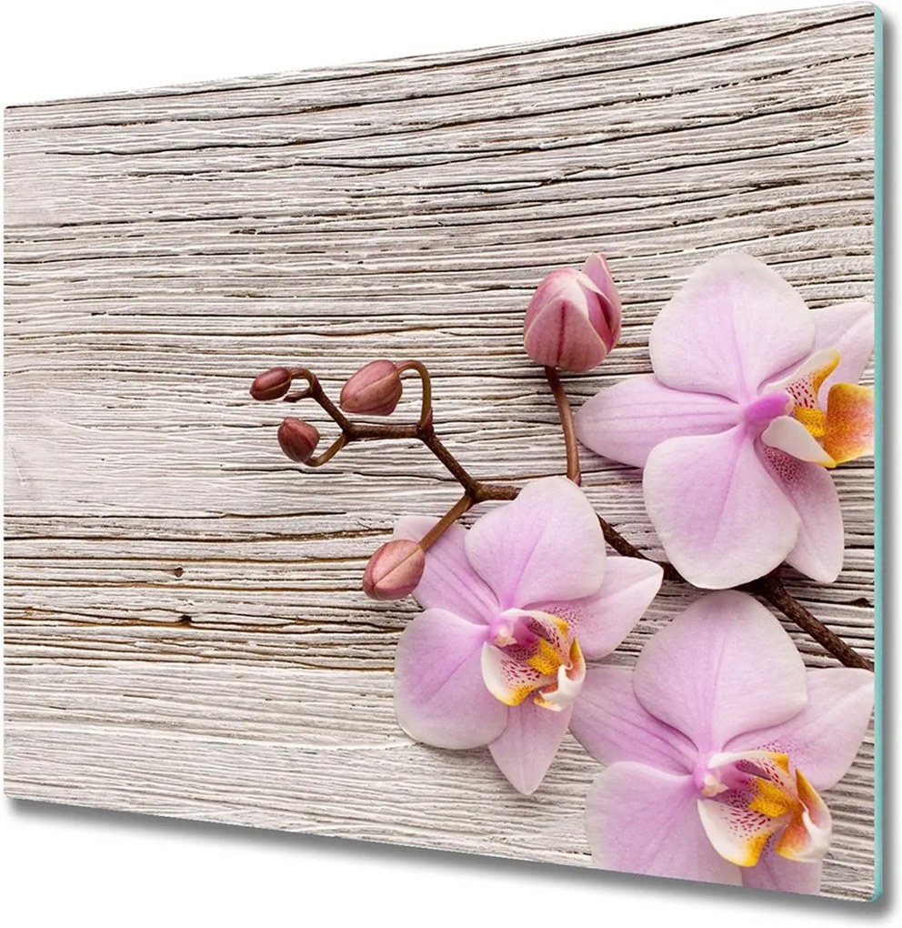 Skleněná krájecí deska Orchidej na dřevo