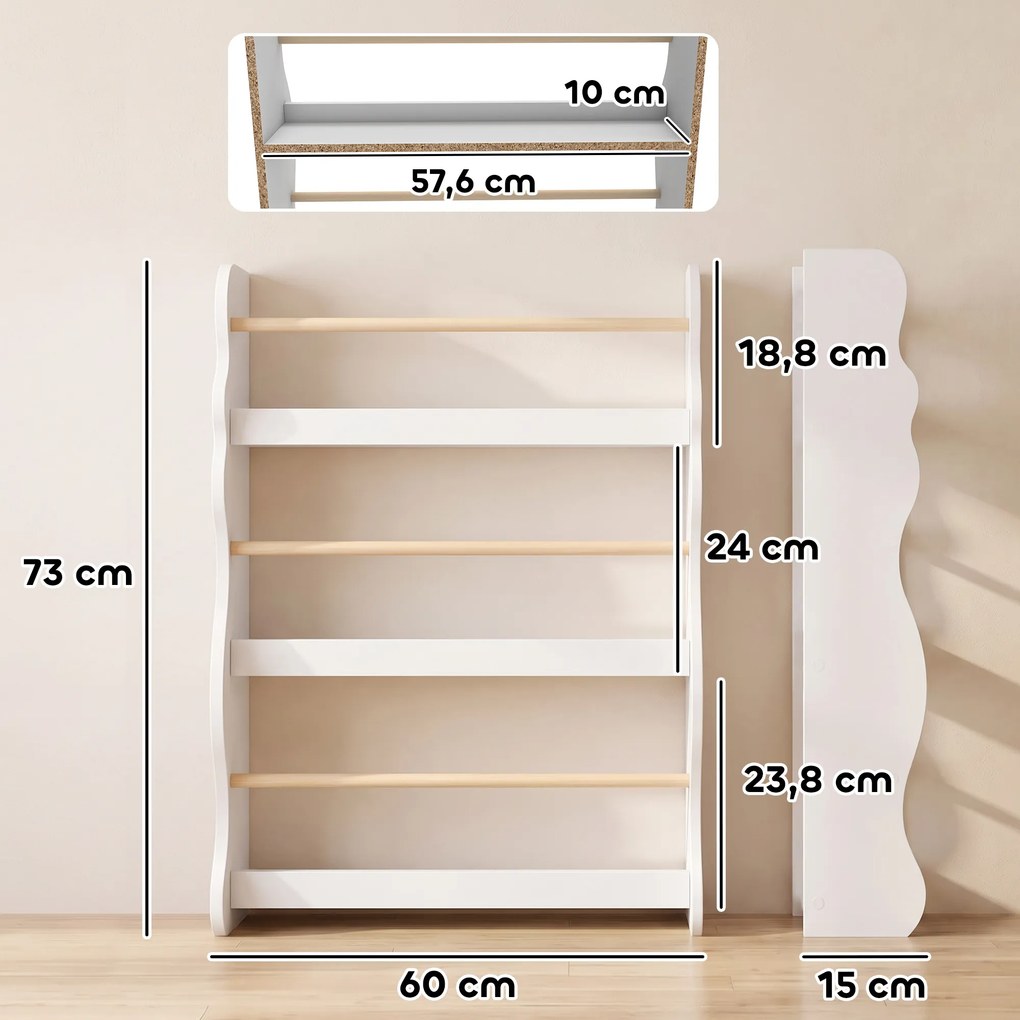 AIYAPLAY dětský knihovník, nástěnný dětský regál se 3 úrovněmi, nástěnný regál s ochranou proti převrácení, 60 x 15 x 73 cm bílý