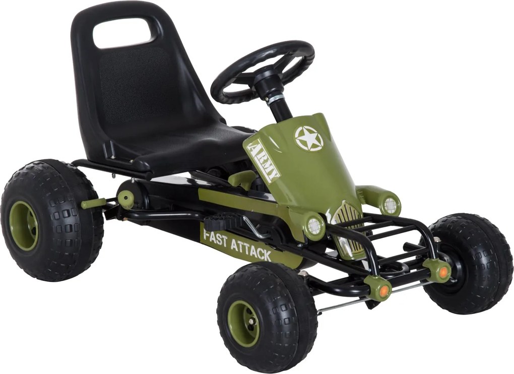 HOMCOM Dětské pedalové auto s ruční brzdou, vpřed a vzad, Kettcar pro děti 3-6 let, 99 x 65 x 56 cm, Zelená | Aosom