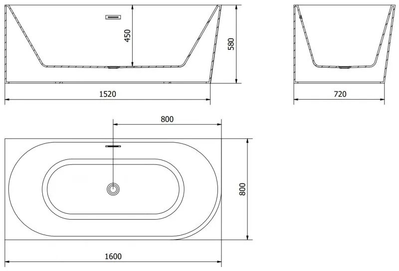 Mexen Mia, volně stojící rohová vana levá 160 x 80 cm, bílá/černá, zlatý lesklý přepad, 52691608075L-50