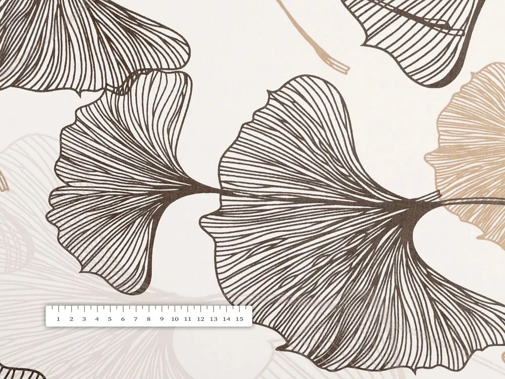 Biante Bavlněný obdélníkový ubrus Sandra SA-411 Hnědé Ginkgo listy na bílém 100x160 cm
