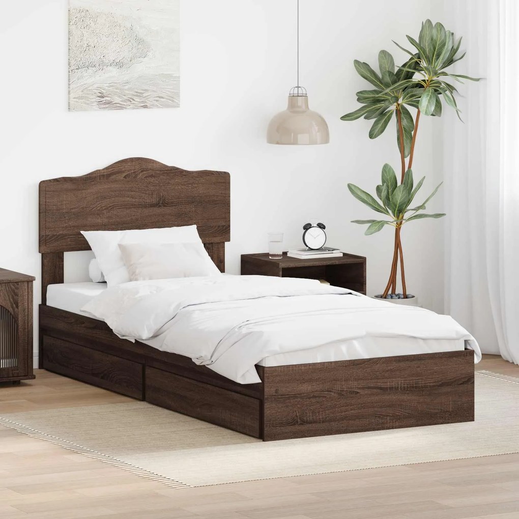 Postel s úložným prostorem se zásuvkou Hnědý dub 70 x 190 cm 3413151