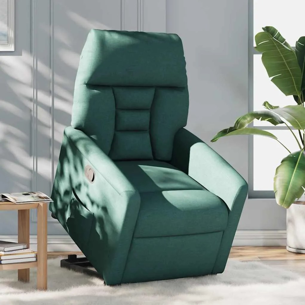 Zvedací polohovací křeslo tmavě zelené textil 3303038