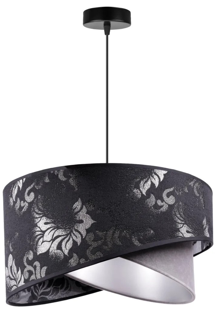 Závěsné svítidlo WERONA 8, 1x černé/šedé textilní stínítko se vzorem, S