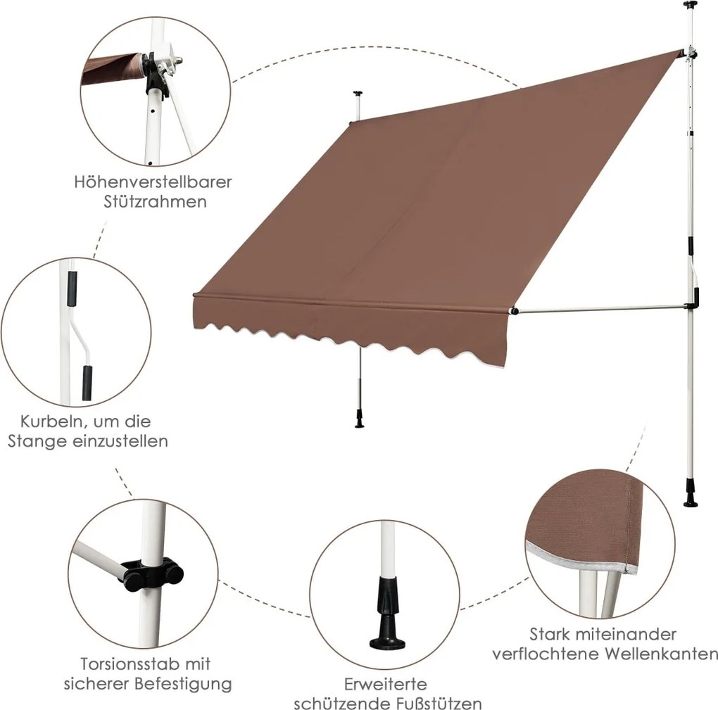 Costway Upínací markýza 300 cm široká Balkonová markýza bez vrtání odolná UV
