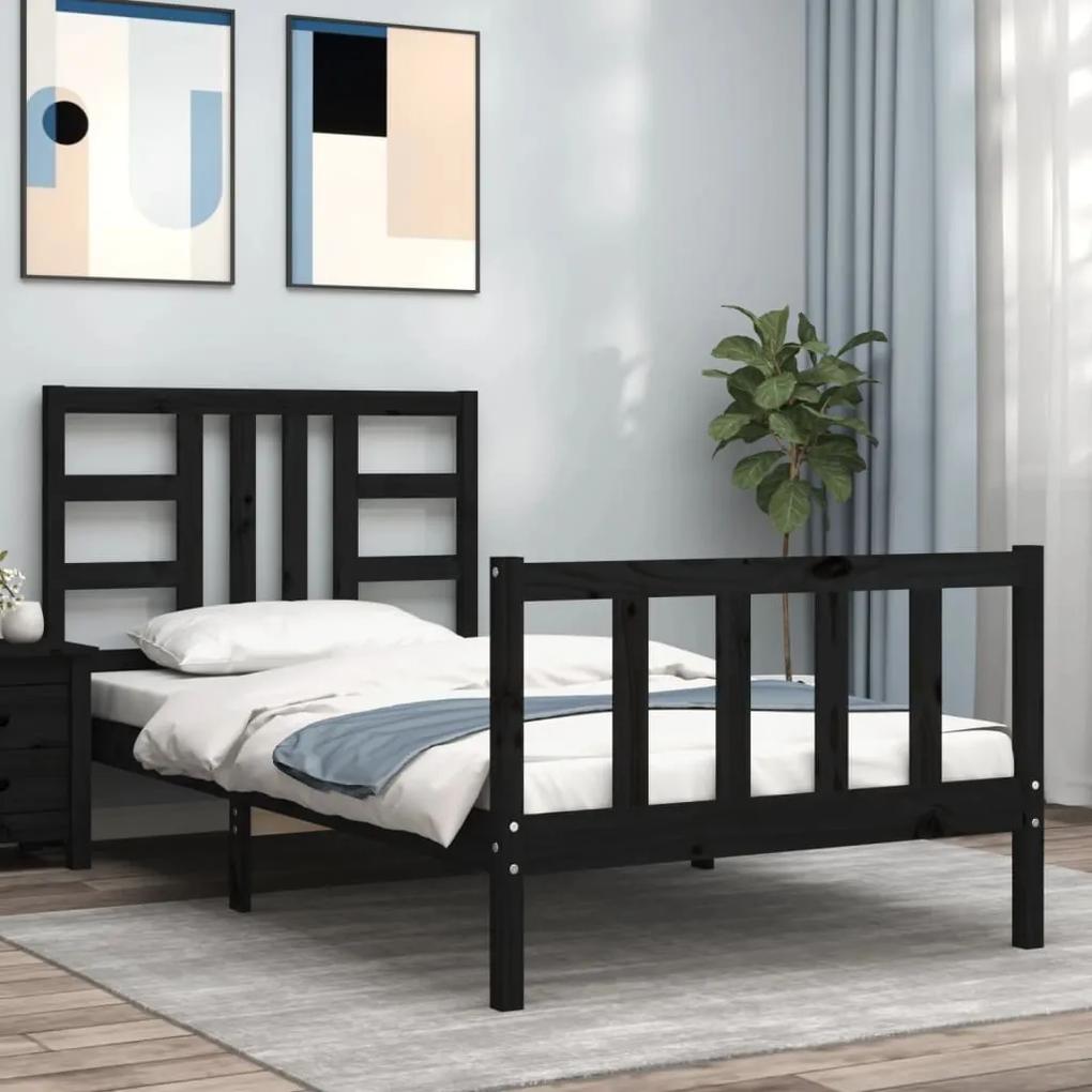 Rám postele s čelem černý 90 x 190 cm masivní dřevo,  3191940