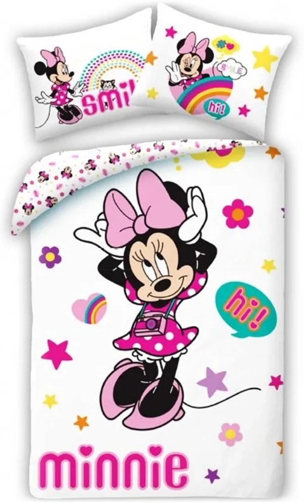 Bavlněné ložní povlečení Minnie Mouse - Disney - motiv Hi &amp; Smile - 100% bavlna - 70 x 90 cm + 140 x 200 cm