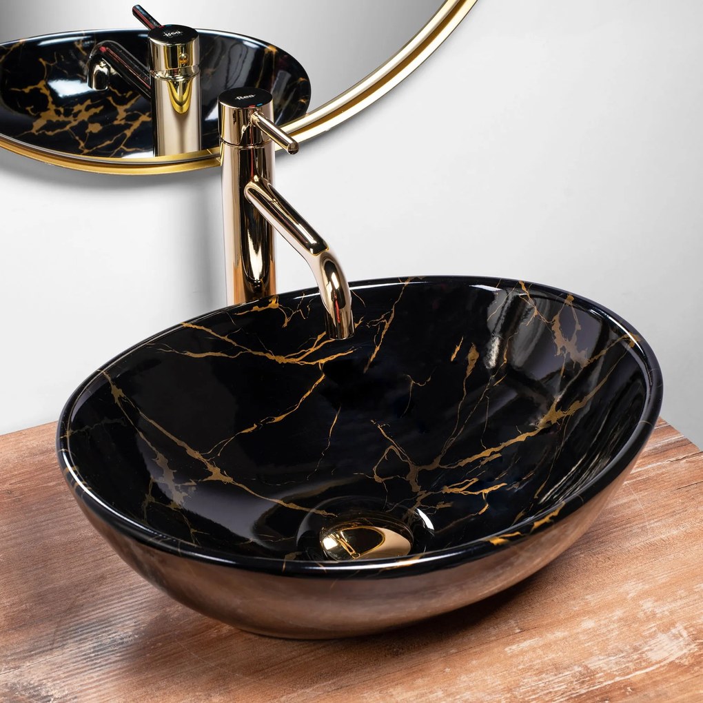 Rea Sofia Marble umyvadlo, 41 x 35 cm, černá-vzor, REA-U5611