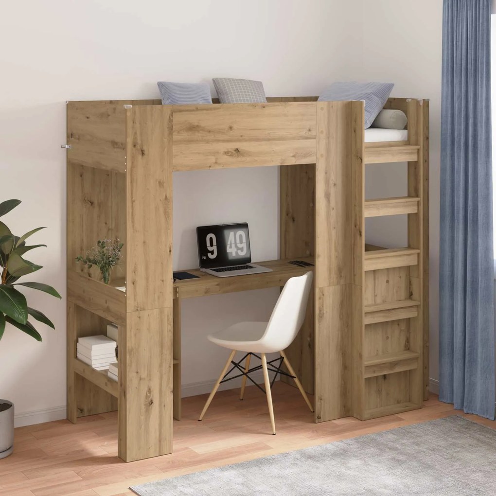 Rám patrové postele se stolem Artisanový dub 75 x 190 cm 3410434