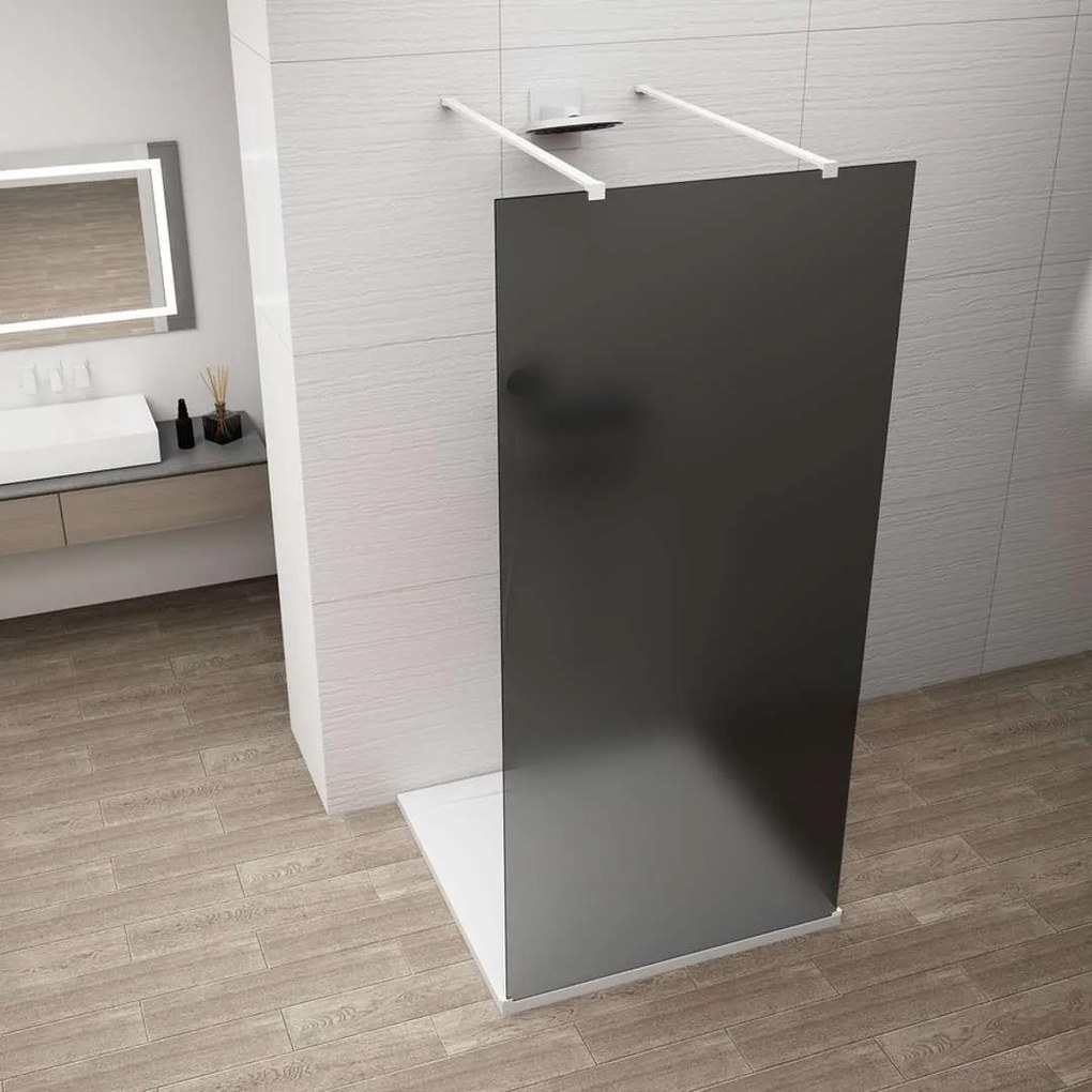 Polysan Esca - Sprchová stěna Walk-In 100x210 cm, Antidrop, kouřové matné sklo/bílá ES1410-07