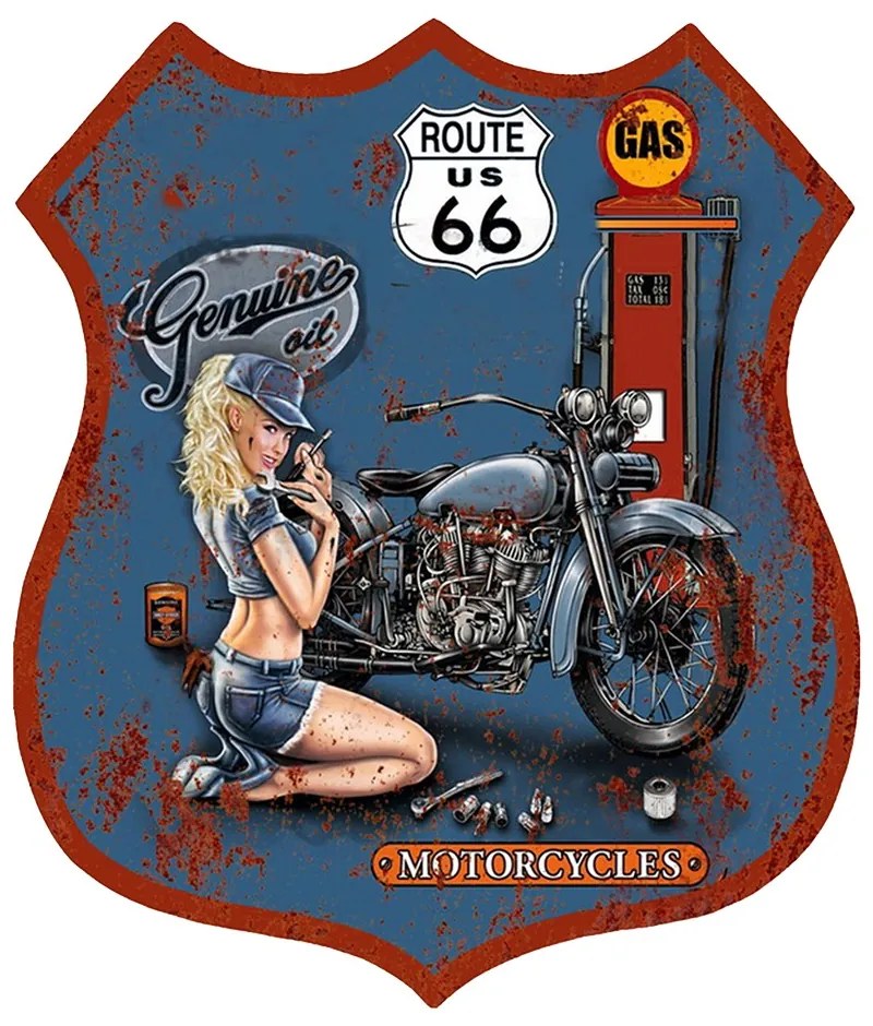 Modrá nástěnná kovová cedule Route 66 - 30*1*35 cm