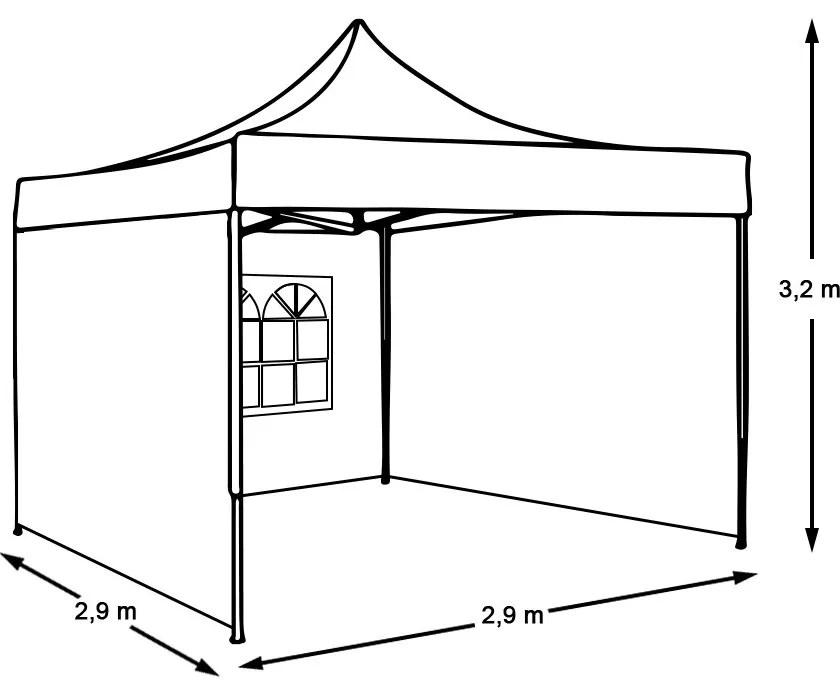 Skládací zahradní pavilon - různé typy - 2,9x2,9m - červená - pavilon+boční stěna+přenosná taška