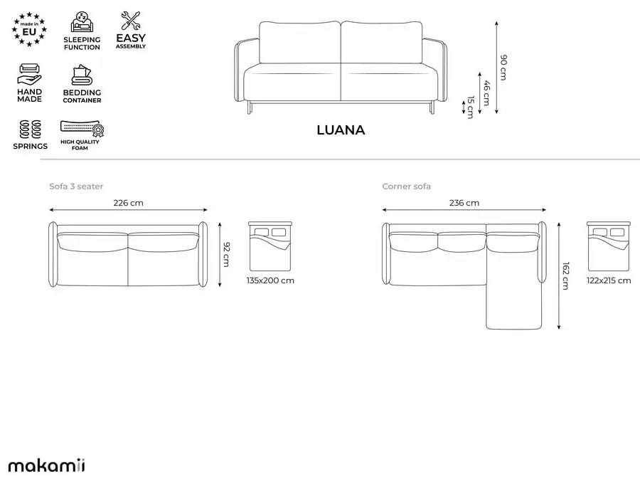 Růžová rozkládací/s úložným prostorem rohová pohovka (pravý roh) Luana – Makamii