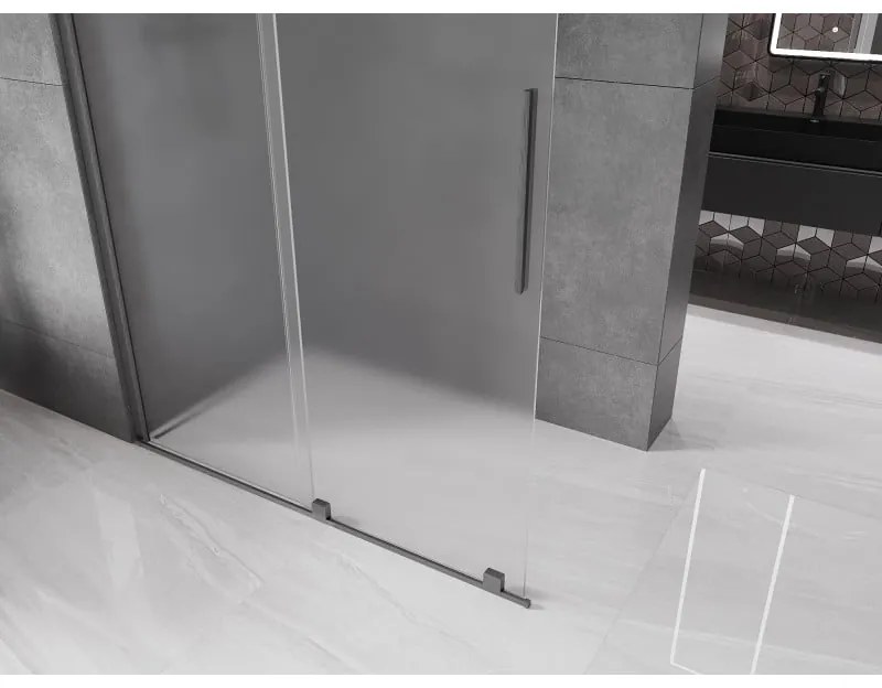 Mexen Velar, sprchová zástěna s posuvnými dveřmi Walk-in 130 x 200 cm, 8mm sklo námraza, grafit broušený, 871-130-000-33-66