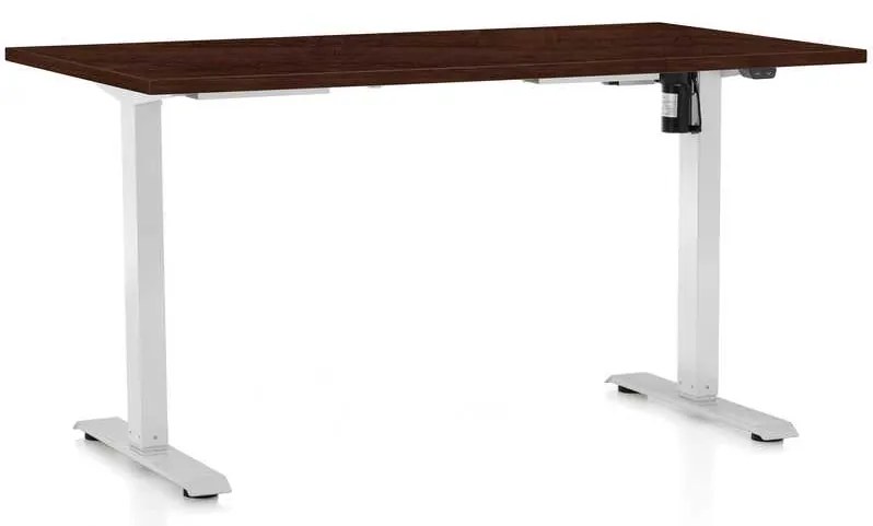 Výškově nastavitelný stůl OfficeTech A, 120 x 80 cm, bílá podnož, wenge