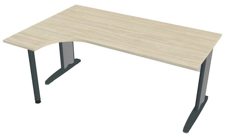 Stůl ergo oblouk pravý 180×120/80 cm - Hobis Cross CE 1800 P Dekor stolové desky: akát, Dekor lamino podnože: bílá, Barva nohou: černá
