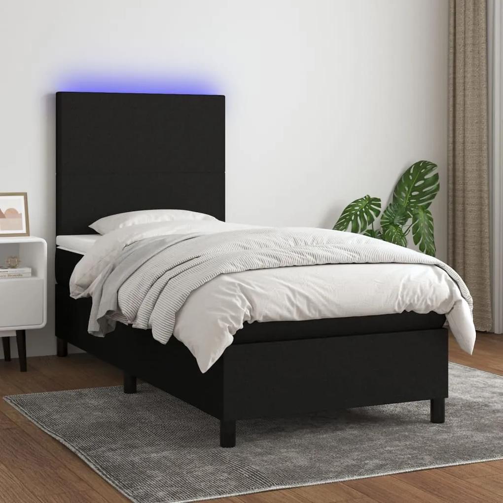 Box spring postel s matrací a LED černá 80 x 200 cm textil,  3134671