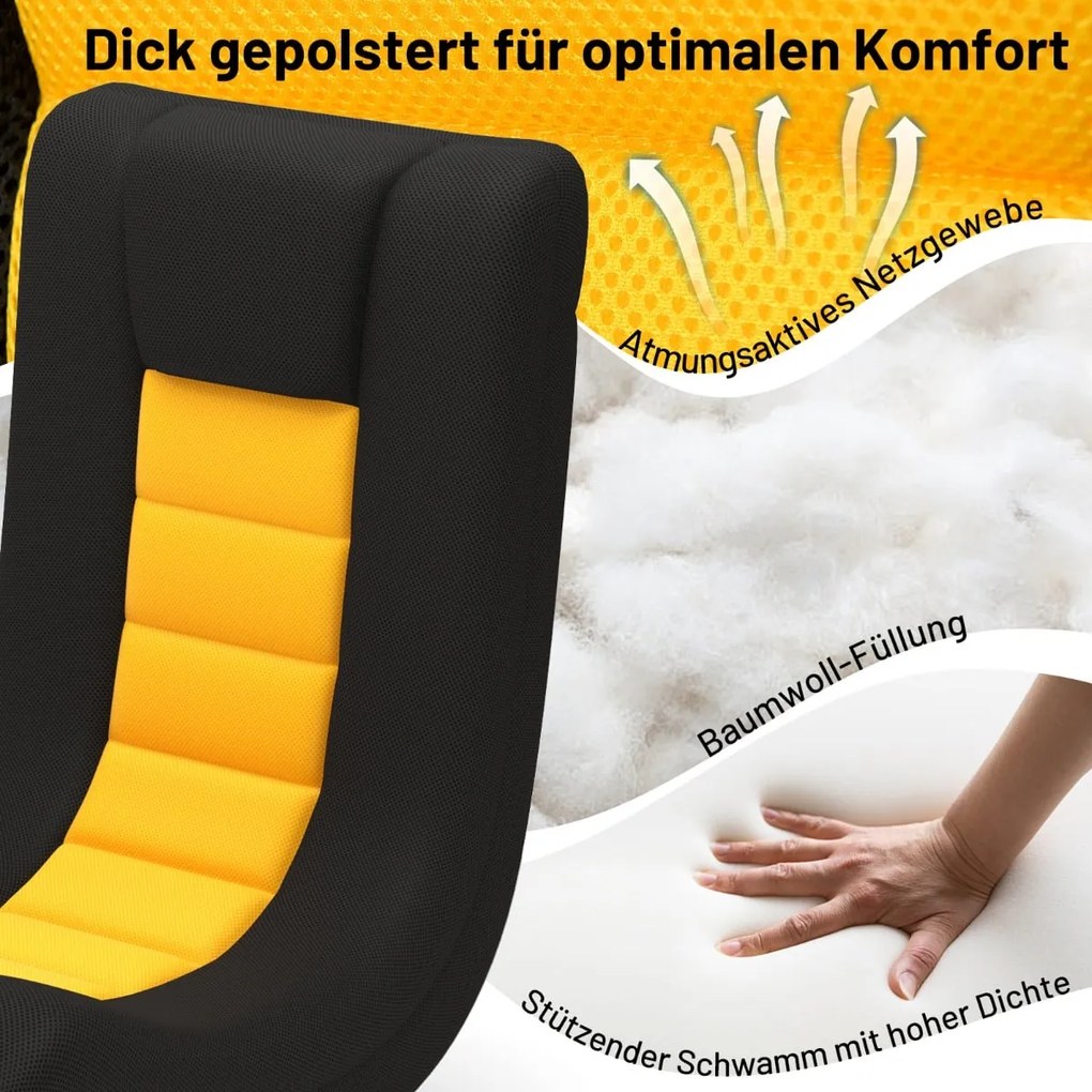 Costway Otočné křeslo na zem s nastavitelným opěradlem, žluté