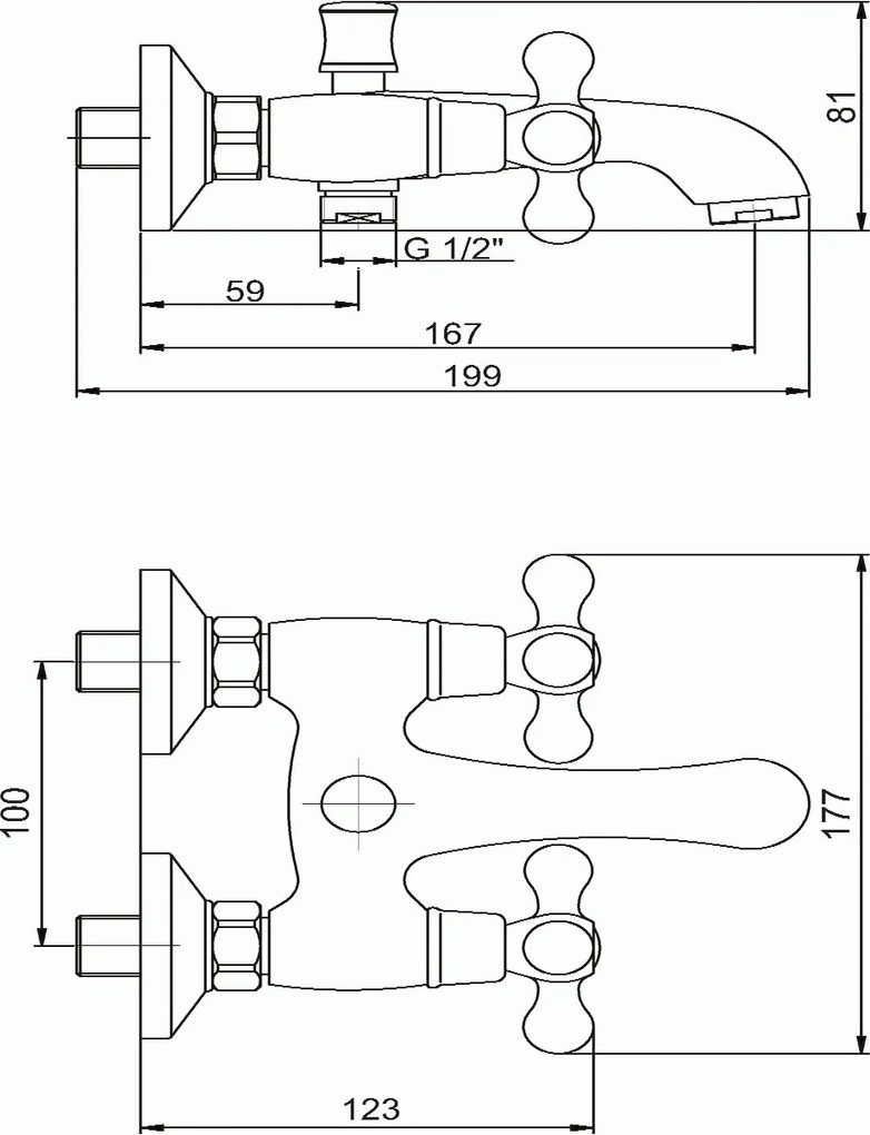Novaservis Retro II Vanová baterie bez příslušenství 100 mm, chrom, 99124/1,0