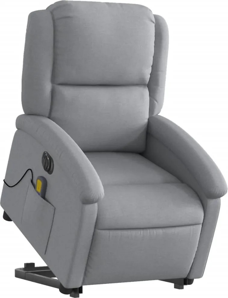 Elektrické zvedací masážní polohovací křeslo světle šedé textil 3204200