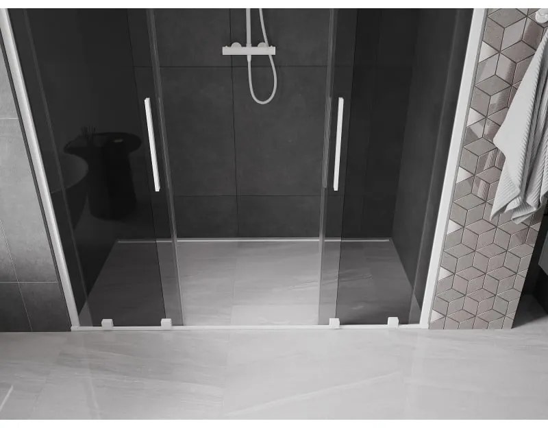 Mexen Velar Duo, posuvné sprchové dveře do otvoru 170 cm, 8mm šedé sklo, bílá matná, 871-170-000-42-20