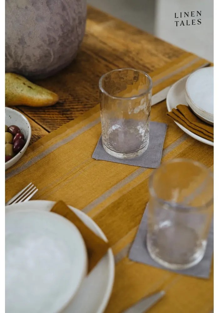Lněný běhoun na stůl 200x200 cm Amber Bronze Stripes – Linen Tales