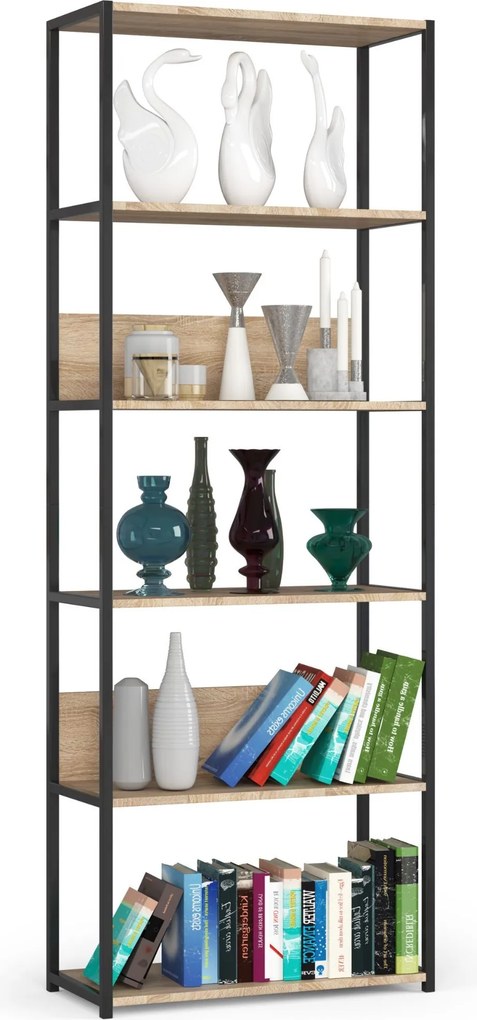 Kovový regál Loft 70 cm černá/dub sonoma