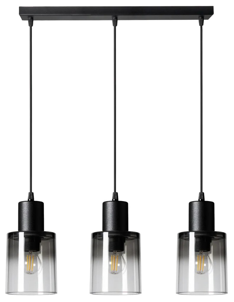 Light for home - Závěsné Svítidlo s 3 Skleněnýmii Stínidly na Liště a Variabilní Výškou Kabelů 60603 "ROBERTO", 3x60W, E27, Černá