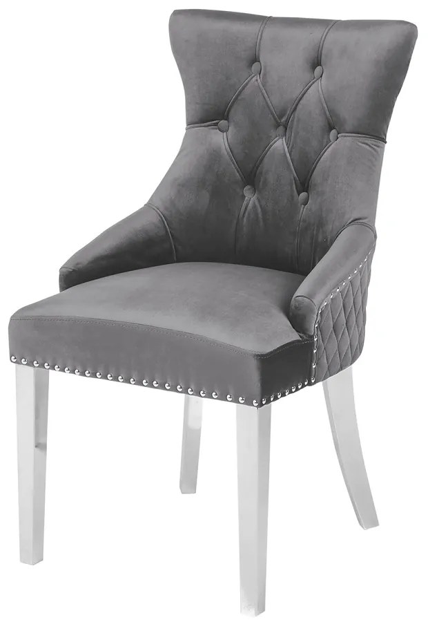 Designová židle Queen Lví hlava samet šedá - skladem