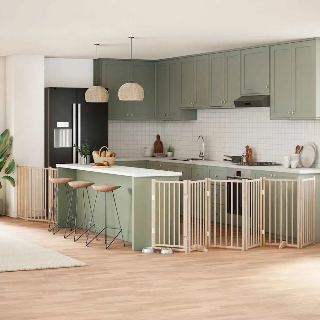 Zábrana pro psy s dvířky skládací 9 panelů 450 cm topol 3155700