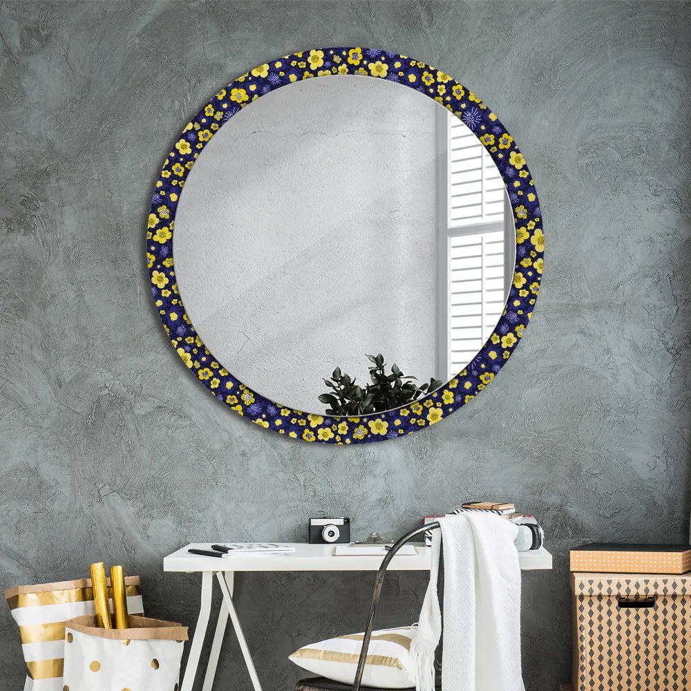 Kulaté dekorativní zrcadlo na zeď Sladké malé květy fi 100 cm