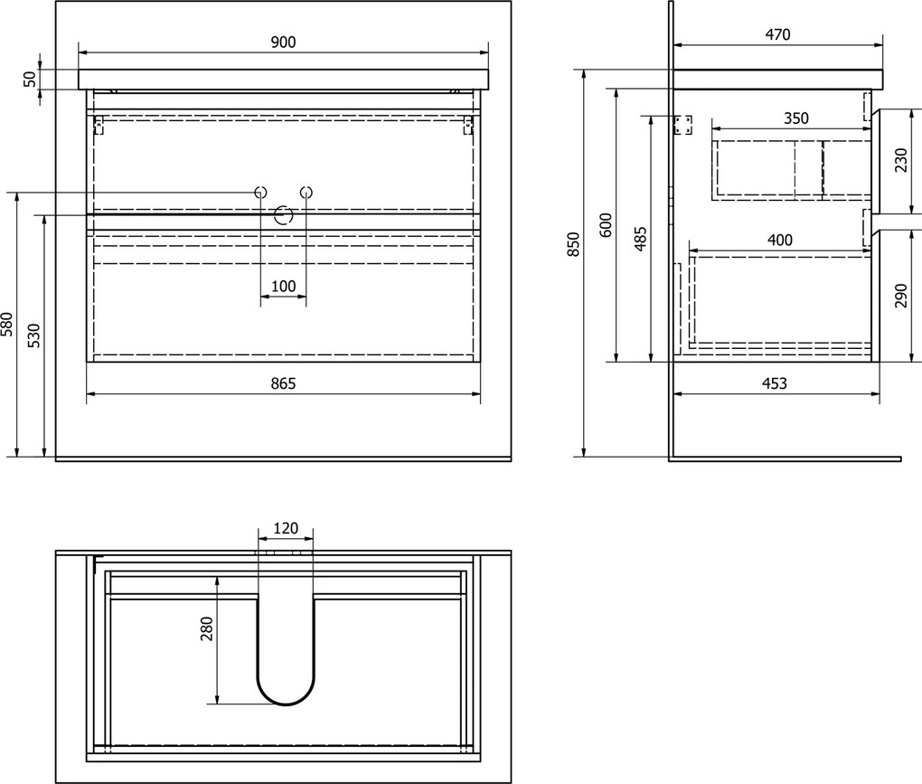 Aqualine Sapho, ALTAIR umyvadlová skříňka 86,5x60x45cm, dub emporio