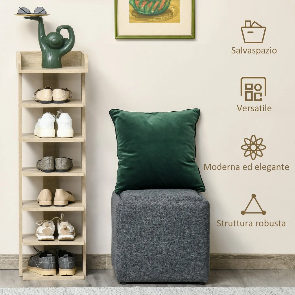 HOMCOM Vstupní dřevěný stojan na boty, organizátor s 6 policemi a horní policí, 32x30x104cm, Dub