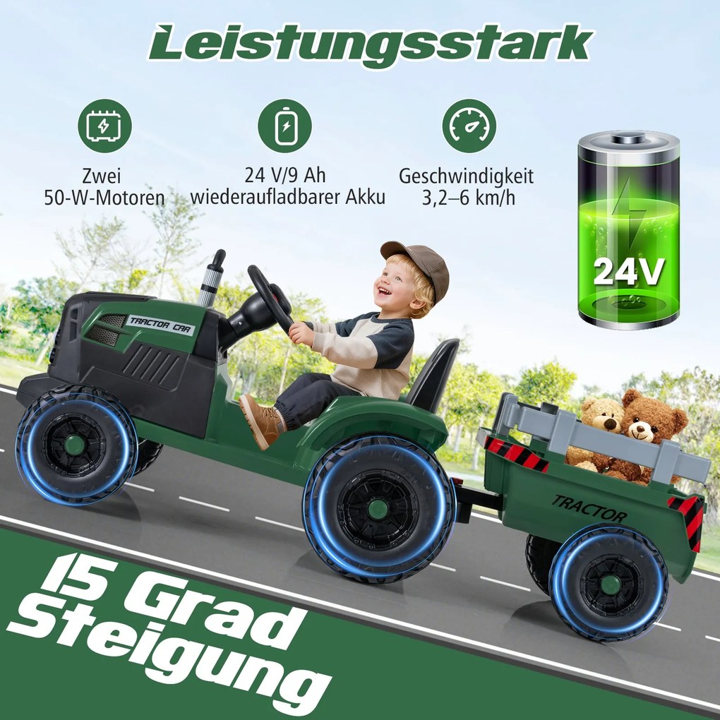 Costway 24 V Dětský elektrický traktor s přívěsem elektrické vozidlo