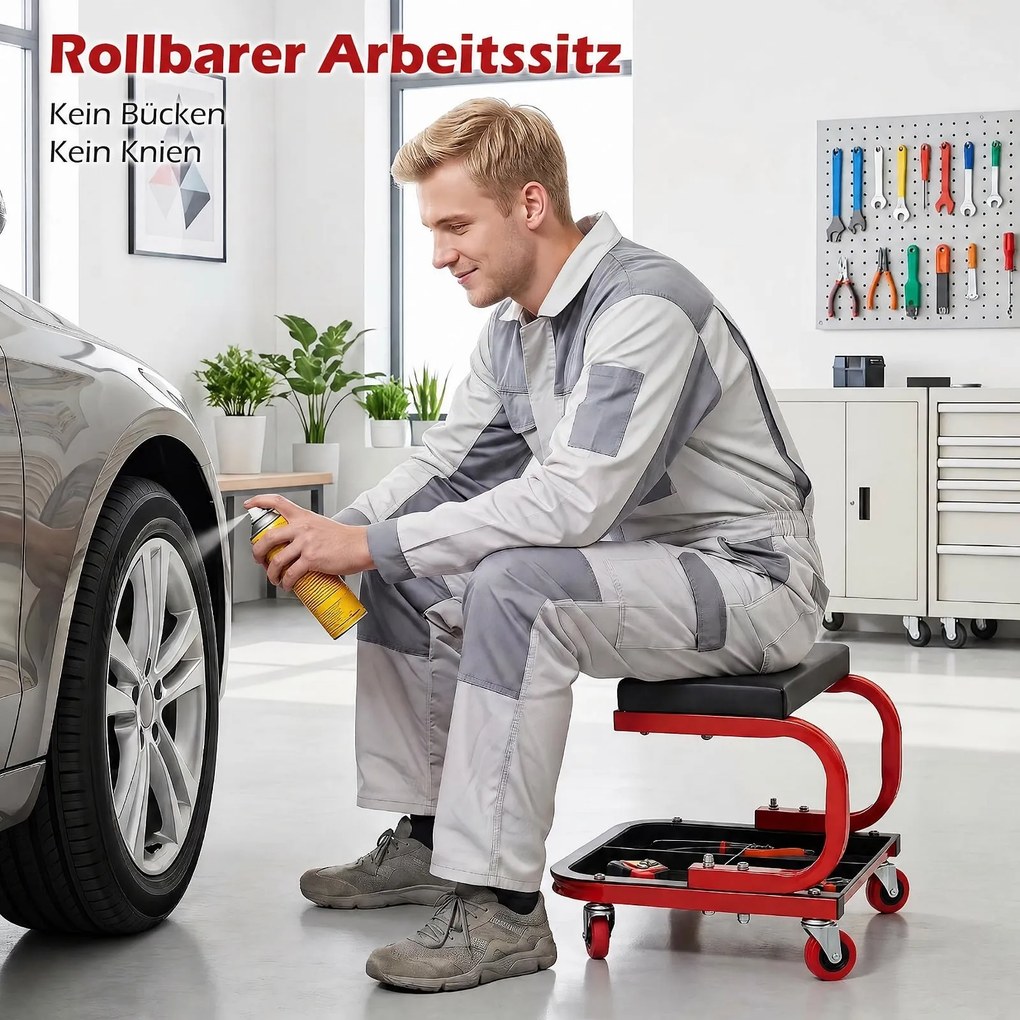 Costway Pojízdná dílenská stolička s magnetickou zásuvkou, 150 kg
