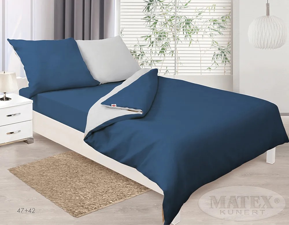 Saténové povlečení 160x200 Double Face navy blue silver 47+42 jednobarevné Matex
