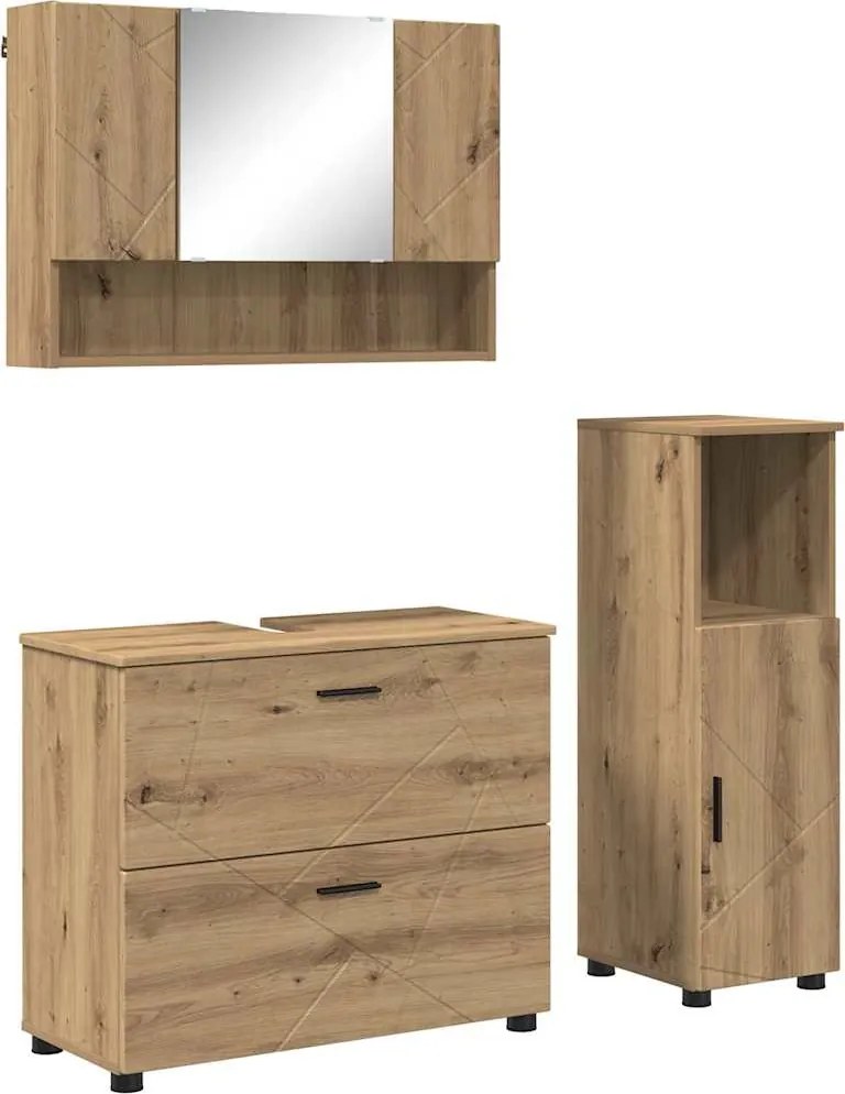 Sada koupelnového nábytku 3 ks Artisanový dub 76,5 x 35 x 64 cm 3393032