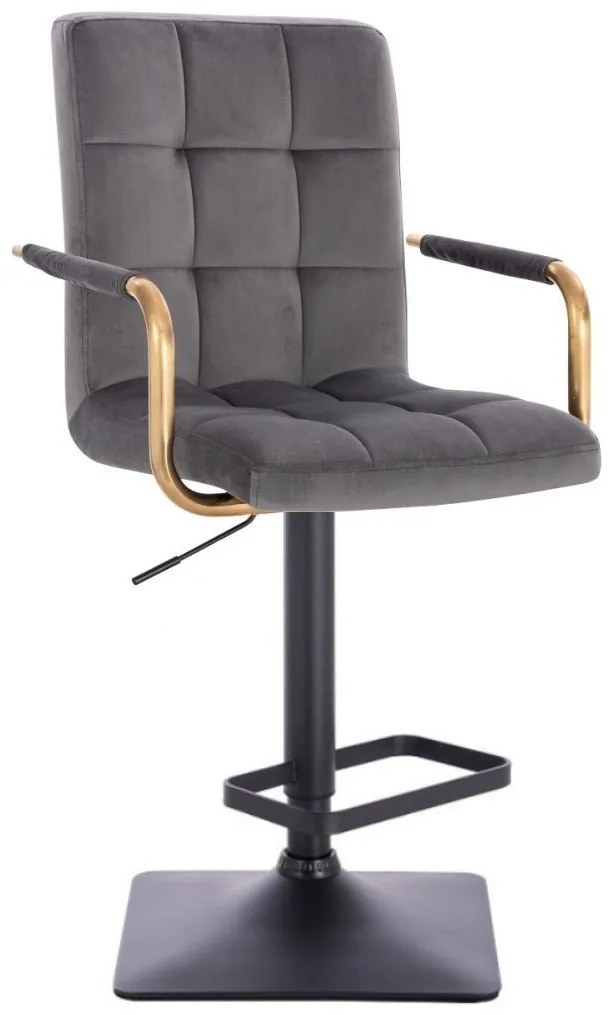 LuxuryForm DESIGN Barová židle VERONA GOLD VELUR na černé hranaté podstavě  - tmavě šedá