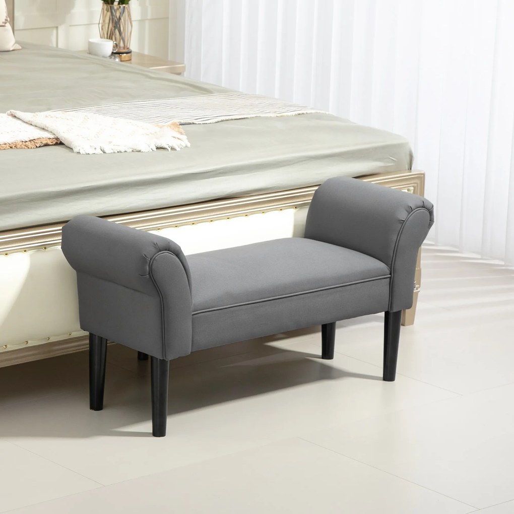HOMCOM Lavice k posteli, čalouněná lavice, sedací lavice, lavice do ložnice, nosnost až 130 kg, plátno, tmavě šedá, 102 x 36 x 51 cm