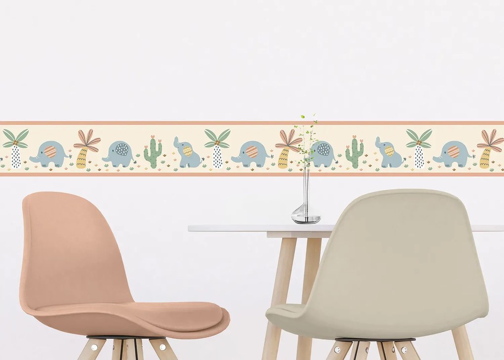 Dětská samolepící bordura na zeď Broskvoví Sloni | 5 m x 13.8 cm | DWBD8503