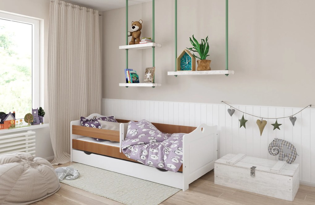 BabyBeds Dětská postel EMMA srdíčka Velikost postele: 160x80 cm, Barevné provedení: Olše, Úložný prostor: Ne, bez úložného prostoru Bílá