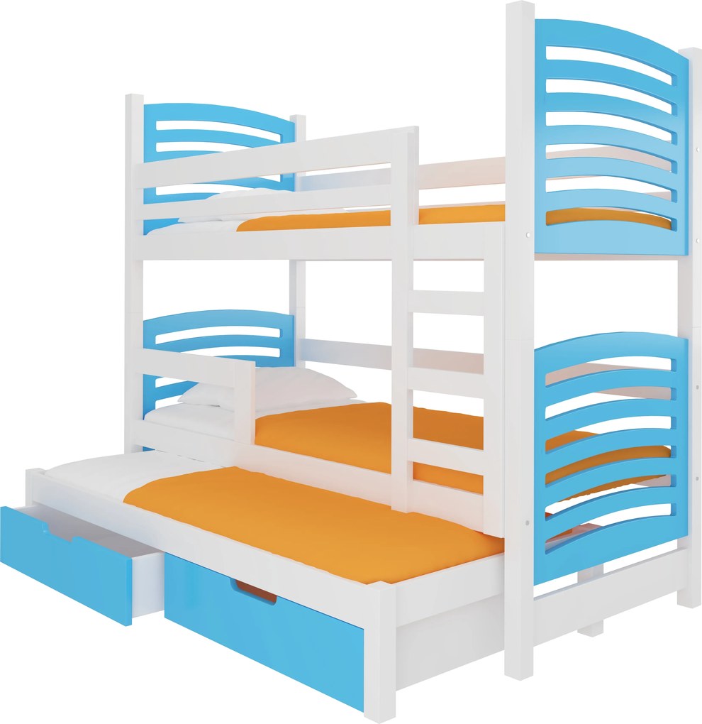 ADRK Furniture Patrová postel pro tři osoby s matracemi SORIA CH-Sor-W+BL-D049