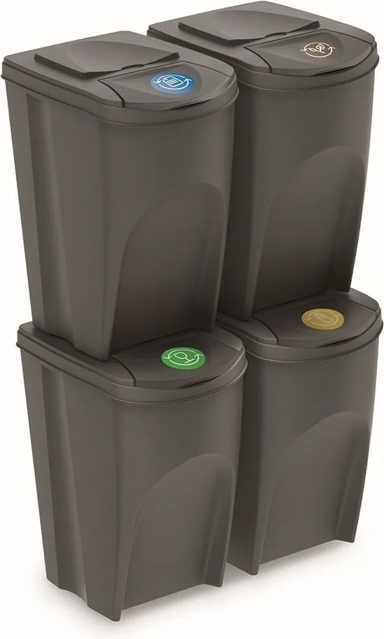 Sada 4 odpadkových košů Soorti na tříděný odpad 4 x 35 l šedá