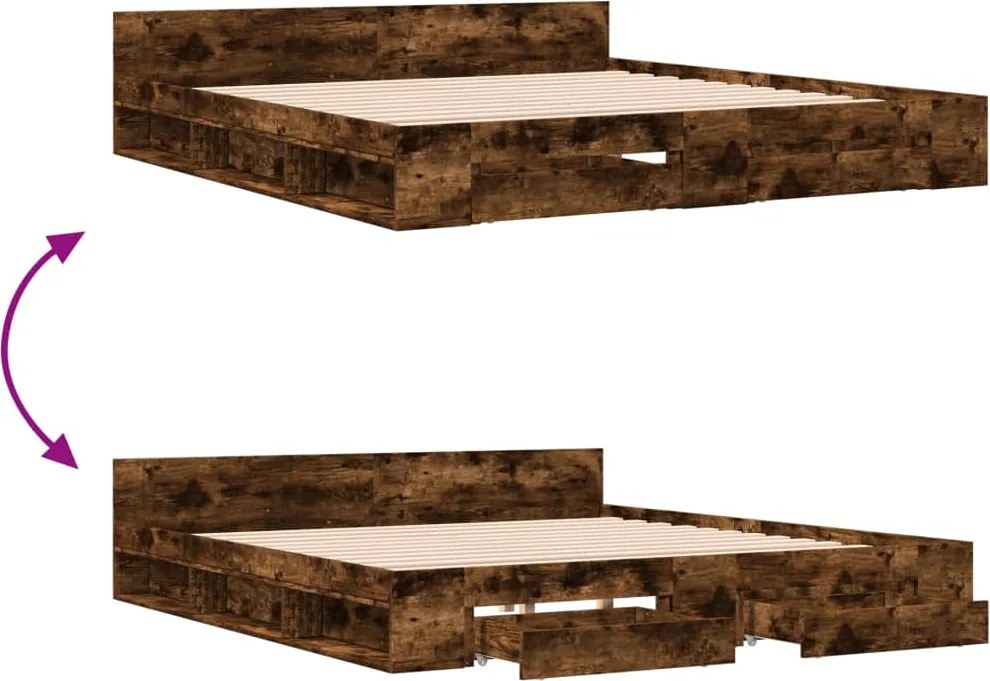Rám postele se zásuvkami kouřový dub 200 x 200 cm kompozit 3280724