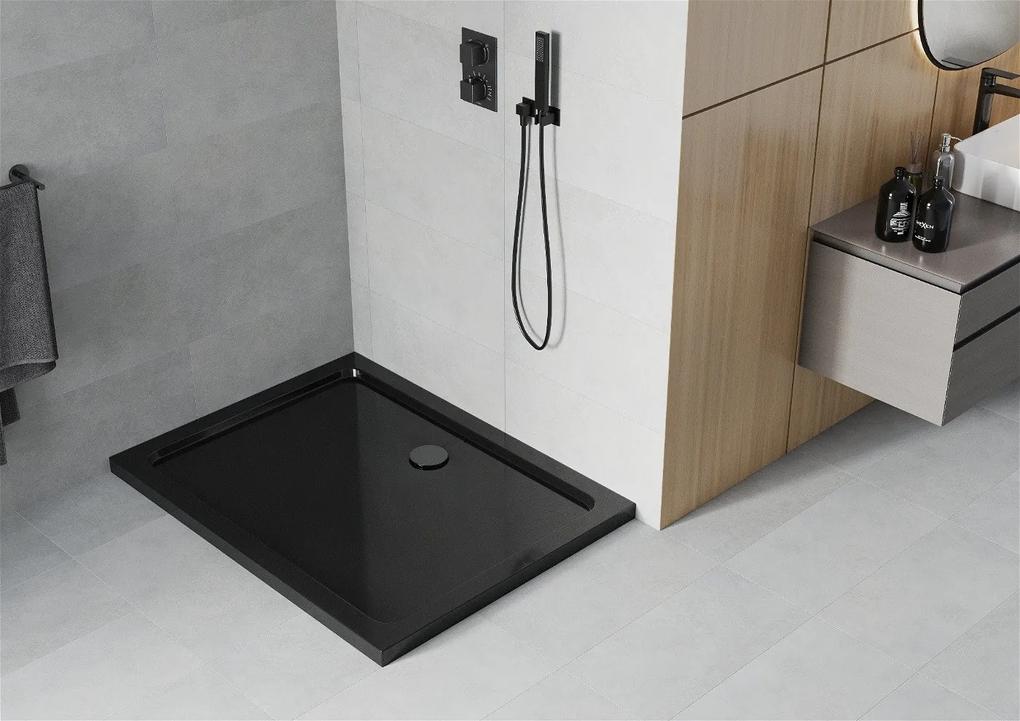 Mexen SLIM - Obdélníková sprchová vanička 120x100x5cm + černý sifon, černá, 40701012B